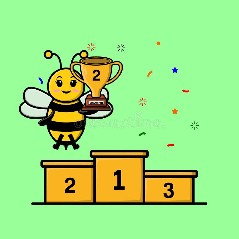 Cute Cartoon Bee As the Second Winner Stock Vector - Illustration of ...