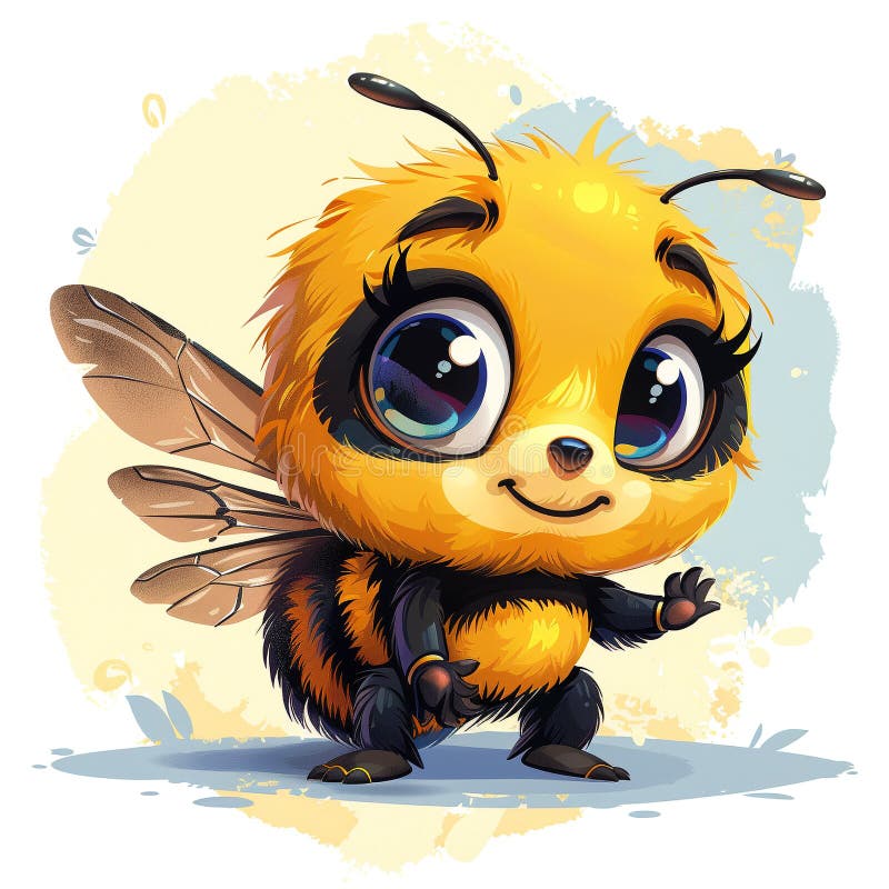 Cute Cartoon Bee with Big Eyes and Wings Stock Illustration ...