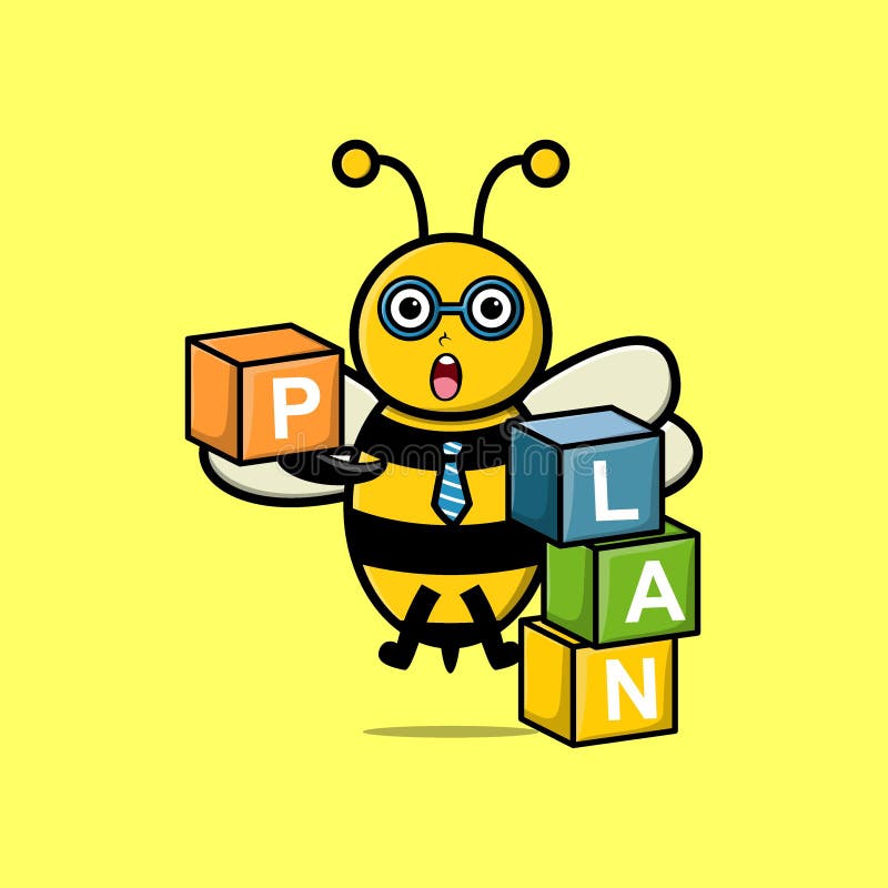 Cute Cartoon Bee Businessman Stacking Plan Box Stock Vector ...