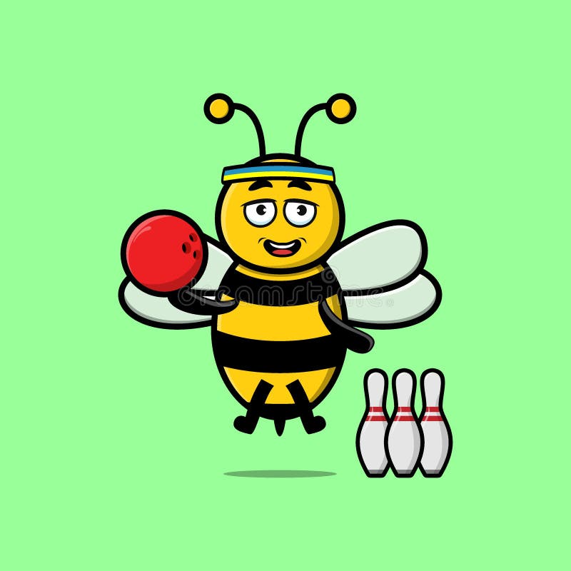 Cute Cartoon Bee Character Playing Bowling Stock Vector - Illustration ...