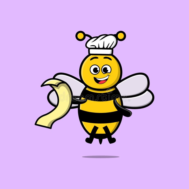 Cute Cartoon Bee Chef Character with Menu in Hand Stock Vector ...