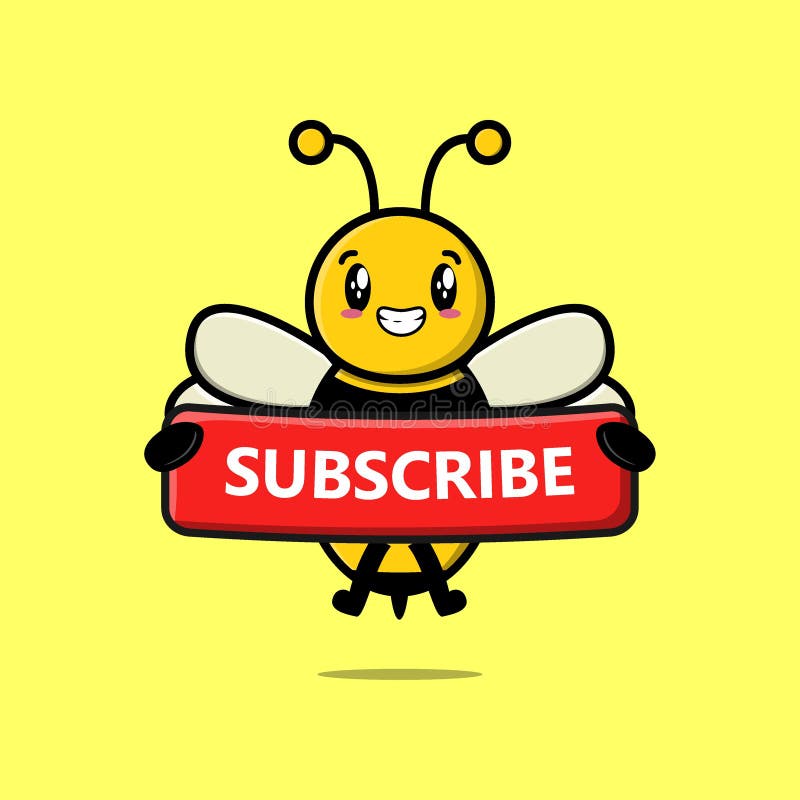 Cute Cartoon Bee Holding Red Subscribe Board Stock Vector ...