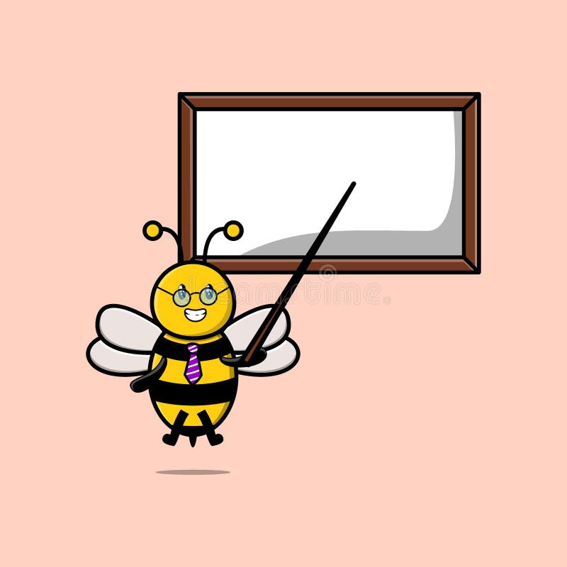 Cute Cartoon Bee Teacher Teaching with Whiteboard Stock Vector ...