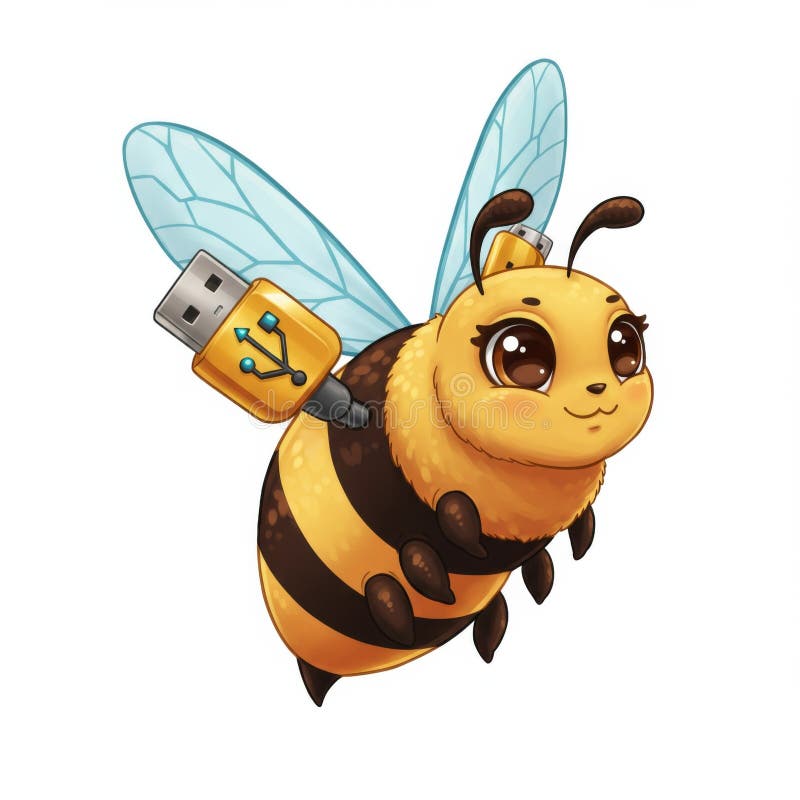 Cute Cartoon Bee with USB Drive Stock Illustration - Illustration of ...