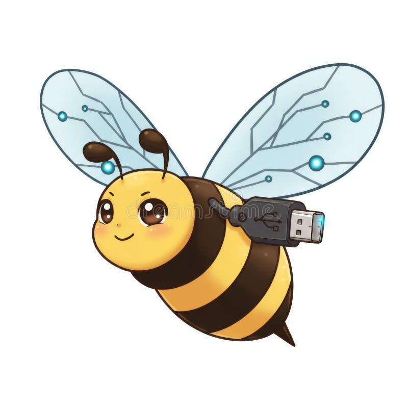 Cute Cartoon Bee with USB Drive Flying Stock Illustration ...