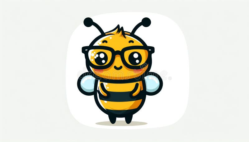 Cute Cartoon Bee Wearing Glasses Stock Illustration - Illustration of ...