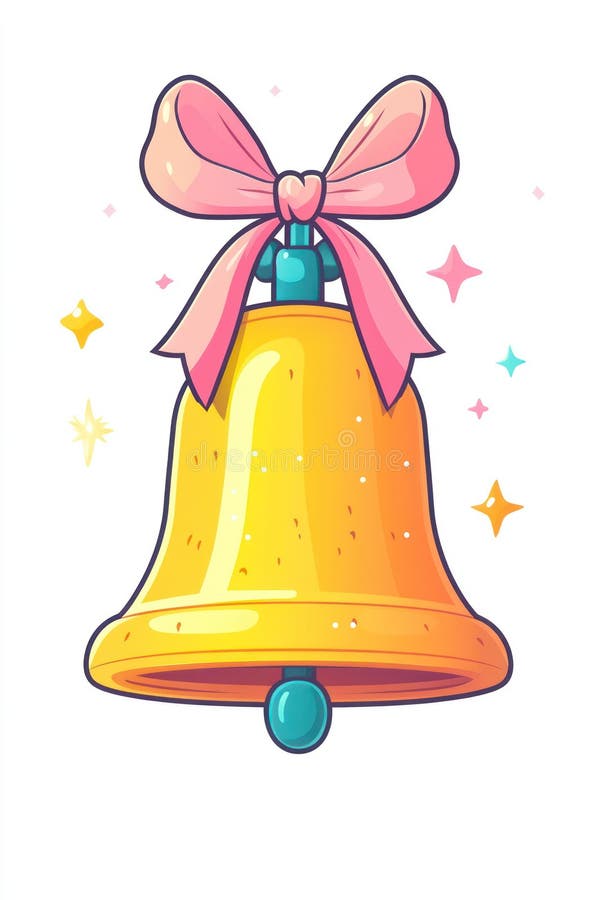 Cute Cartoon Christmas Bell with Pink Bow Stock Illustration ...