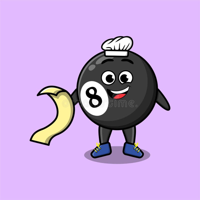 Cute Cartoon Billiard Ball Chef with Menu in Hand Stock Vector ...