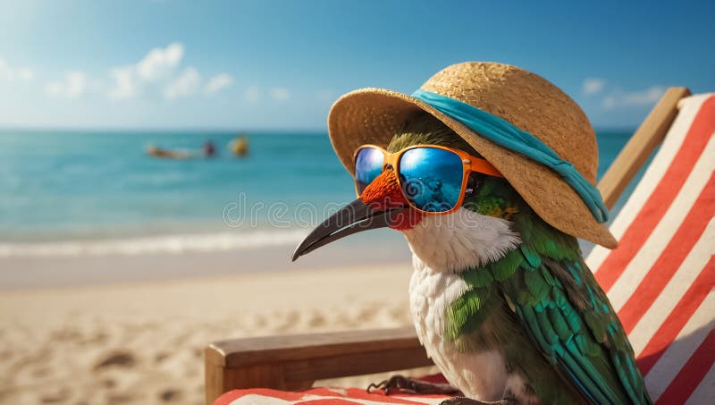 Cute Cartoon Bird on the Beach Stock Illustration - Illustration of ...
