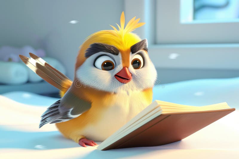 Cute Cartoon Bird Reading Book Stock Illustration - Illustration of ...