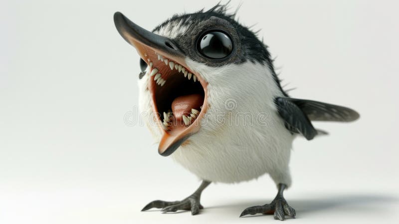 Cute Cartoon Bird with Sharp Teeth, Playful 3D Design Stock ...