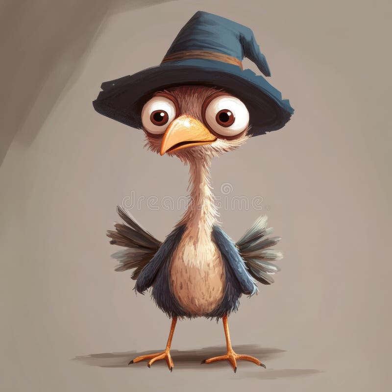 Cute Cartoon Bird Wearing a Wizard Hat Standing Upright Stock ...