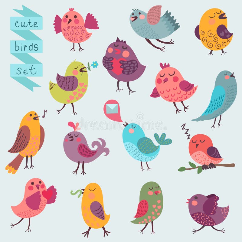 Set of cute cartoon birds stock vector. Illustration of isolated - 35750318