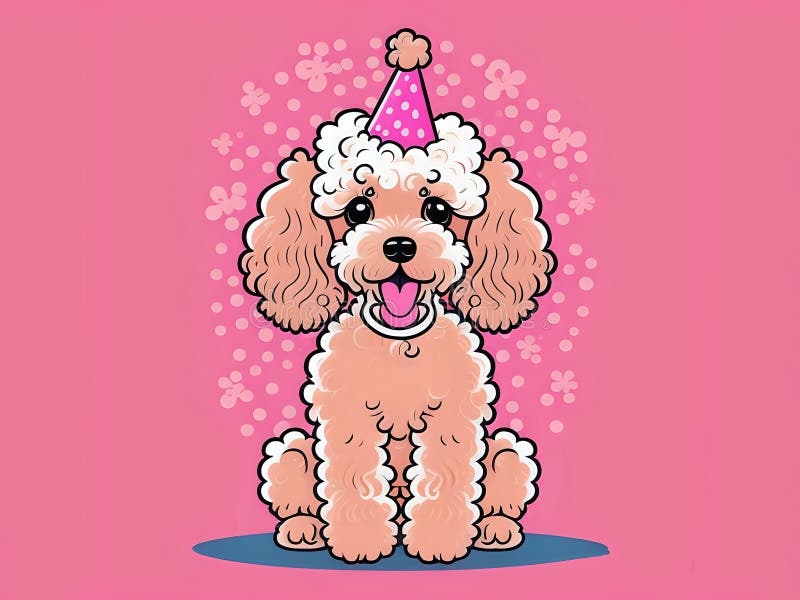 Cute Cartoon Birthday Poodle on a Pink Background - Generated by Ai ...