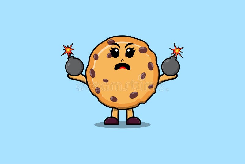 Cute Cartoon Biscuits Holding Bomb with Scared Stock Vector ...