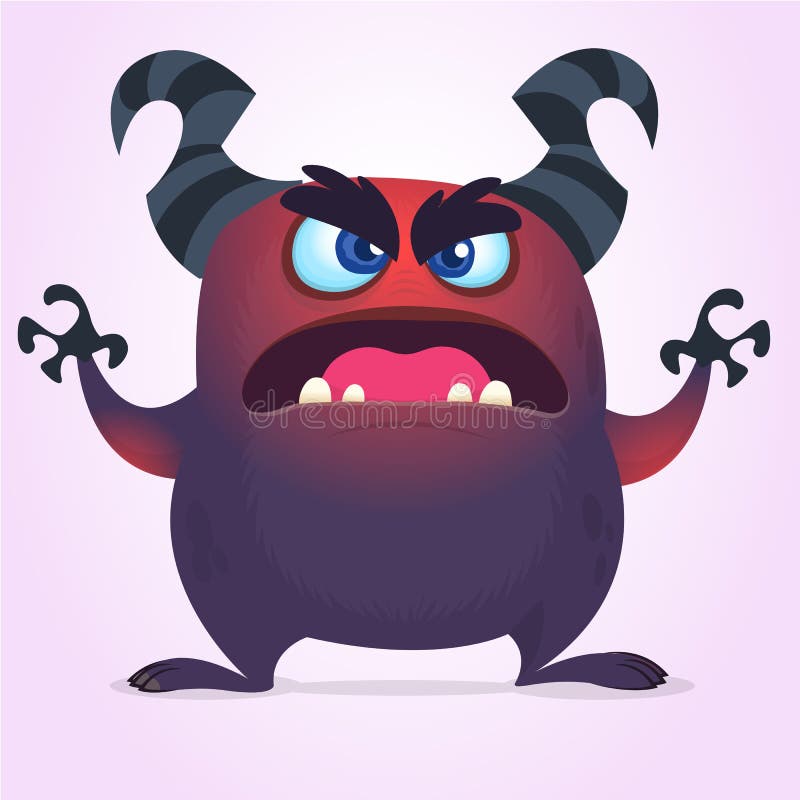 Cute Cartoon Black Horned Monster. Vector Illustration Stock Vector ...