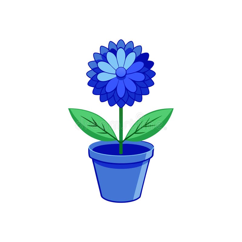 Cartoon Blue Flower in Pot, Vector Illustration Stock Illustration ...