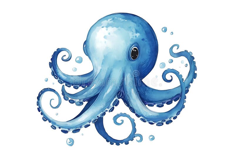 Cute Cartoon Blue Octopus Illustration Stock Illustration ...