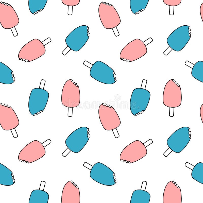 Cute Cartoon Blue and Pink Bitten Stick Ice Cream Seamless Pattern ...