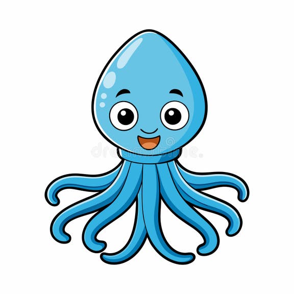 A Cute Cartoon Blue Squid stock vector. Illustration of illustrations ...