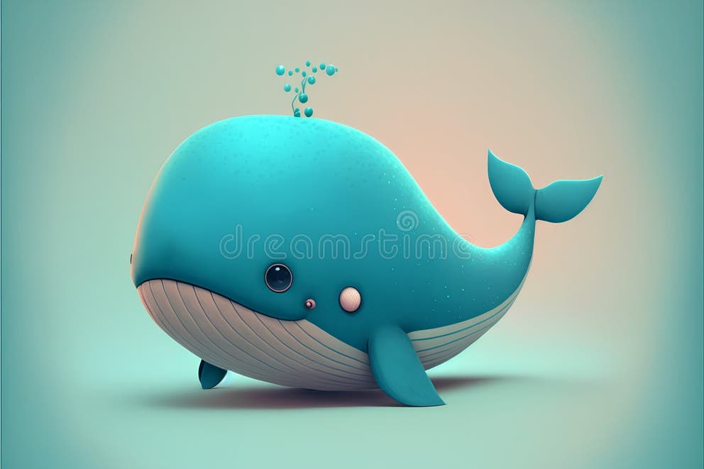 Cute Cartoon Blue Whale, 3d Rendering. Computer Digital Drawing Stock ...