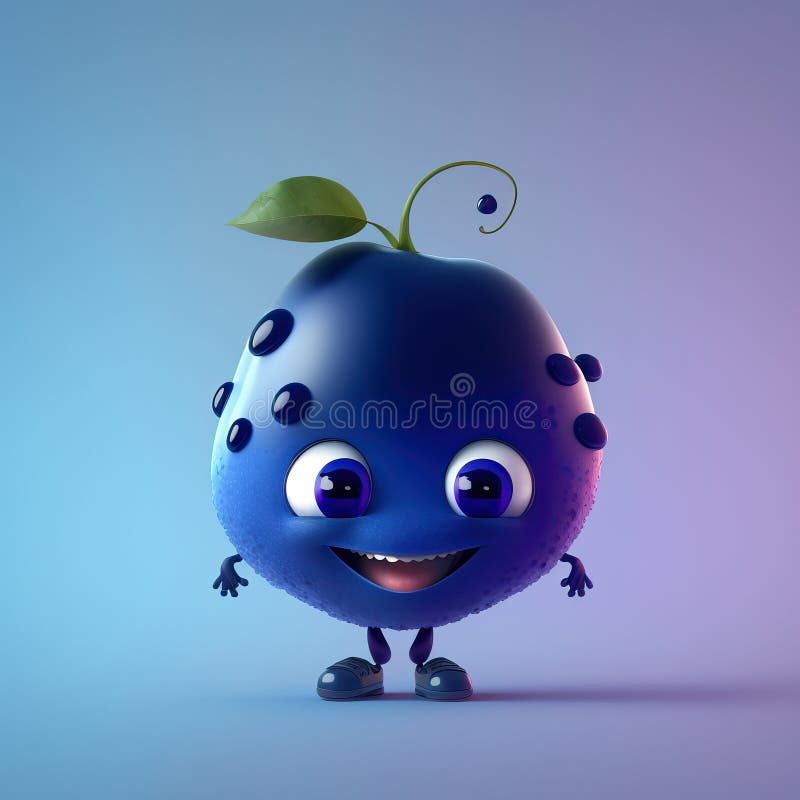 Cute Cartoon Blueberry Character. Generative Ai Stock Illustration ...