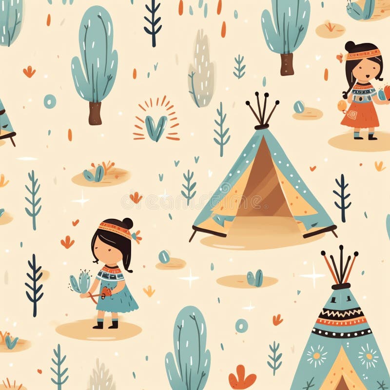 Cute Cartoon Boho Nursery Background, Design Seamless Pattern, for ...