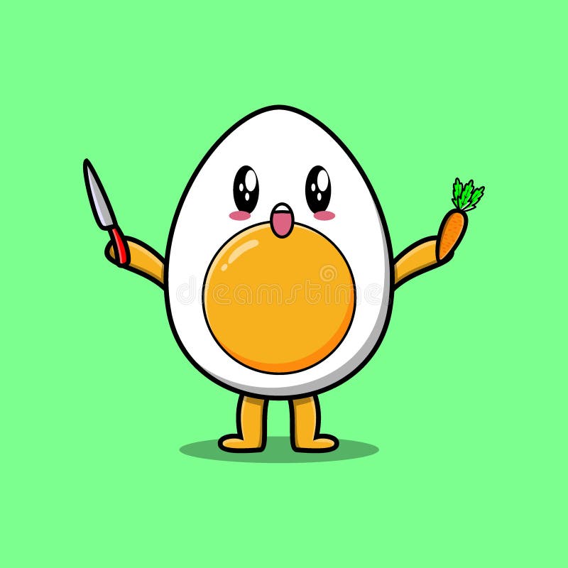 Cute Cartoon Boiled Egg Holding Knife and Carrot Stock Vector ... Cute Cartoon Boiled Egg Holding Knife and Carrot Stock Vector ...