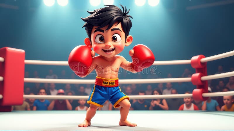 Cute Cartoon Boxer Boy in Boxing Ring, Generative Ai, Generative Ai ...