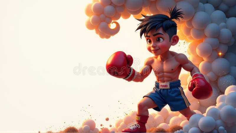 Cute Cartoon Boxer Boy, Generative Ai, Generative Ai Stock Illustration ...