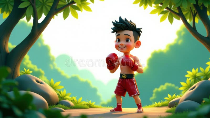 Cute Cartoon Boxer Boy in Nature, Generative Ai, Generative Ai Stock ...