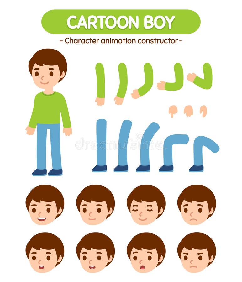 Cute Cartoon Boy Animation Set Stock Vector - Illustration of model ...