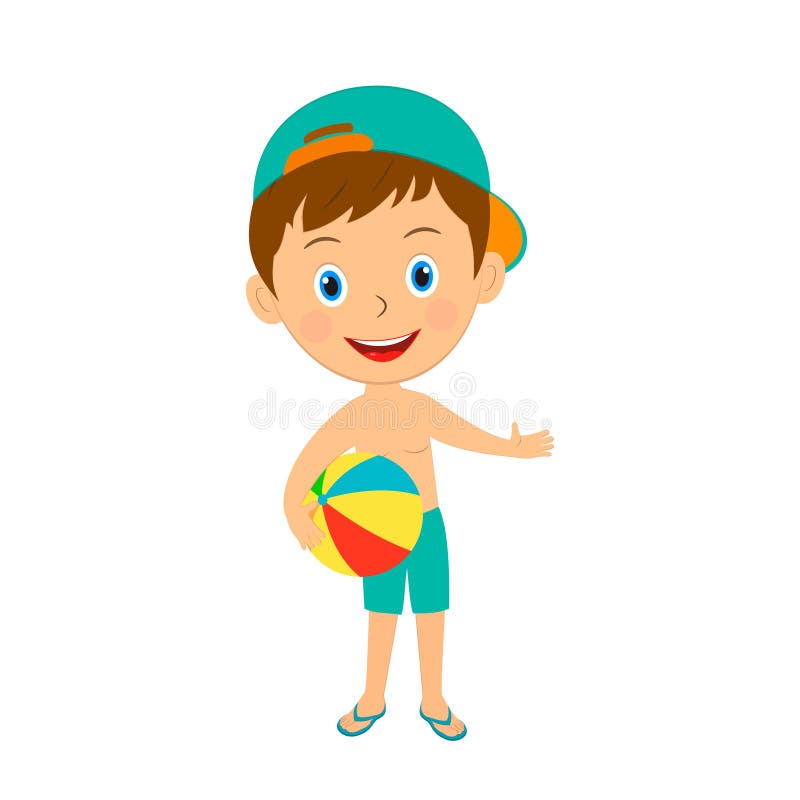 Cute cartoon boy with ball stock vector. Illustration of happy - 241213423