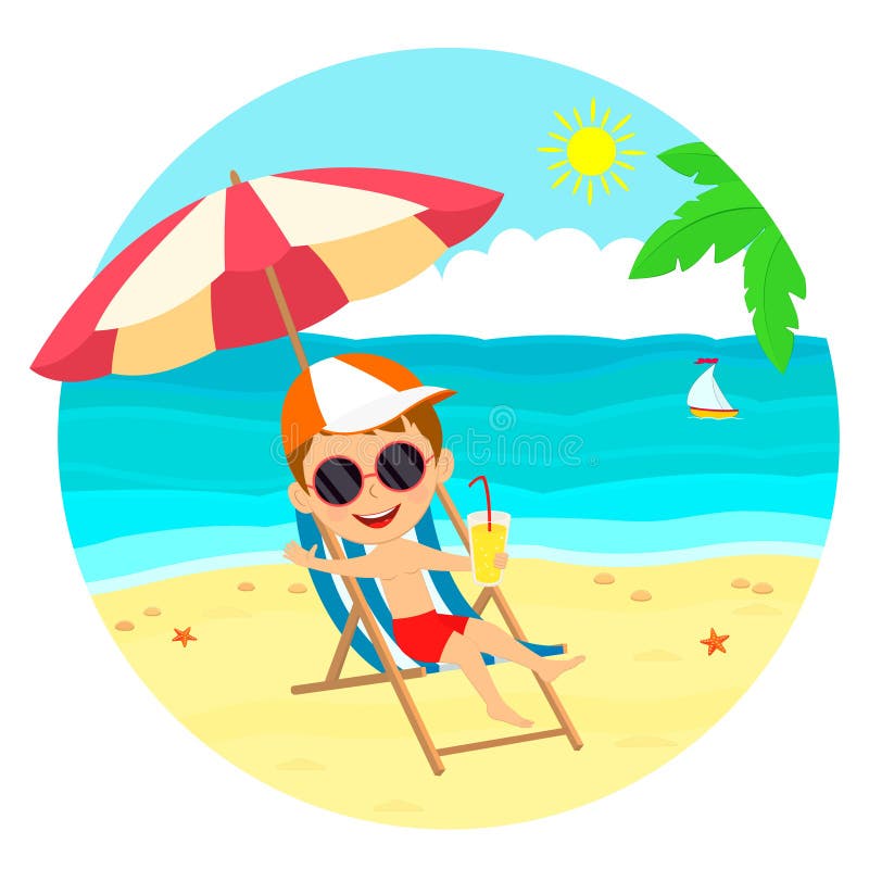 Cute Cartoon Boy at the Beach Stock Vector - Illustration of little ...