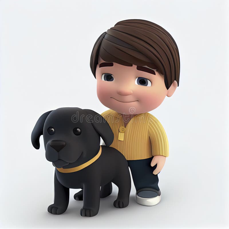 Cute Cartoon Boy with Dog, 3d Cartoon Character. Generative AI Stock ...