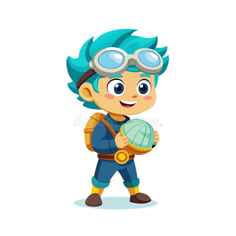 Cartoon Boy Explorer with Goggles and Map, Ready for Adventure Stock ...