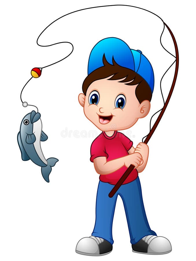 Cute cartoon boy fishing stock vector. Illustration of relaxation ...
