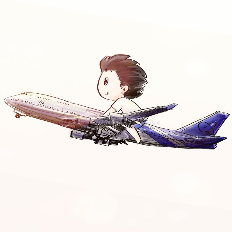 Cute Cartoon Boy Fly Airplane Stock Illustration - Illustration of wing ...