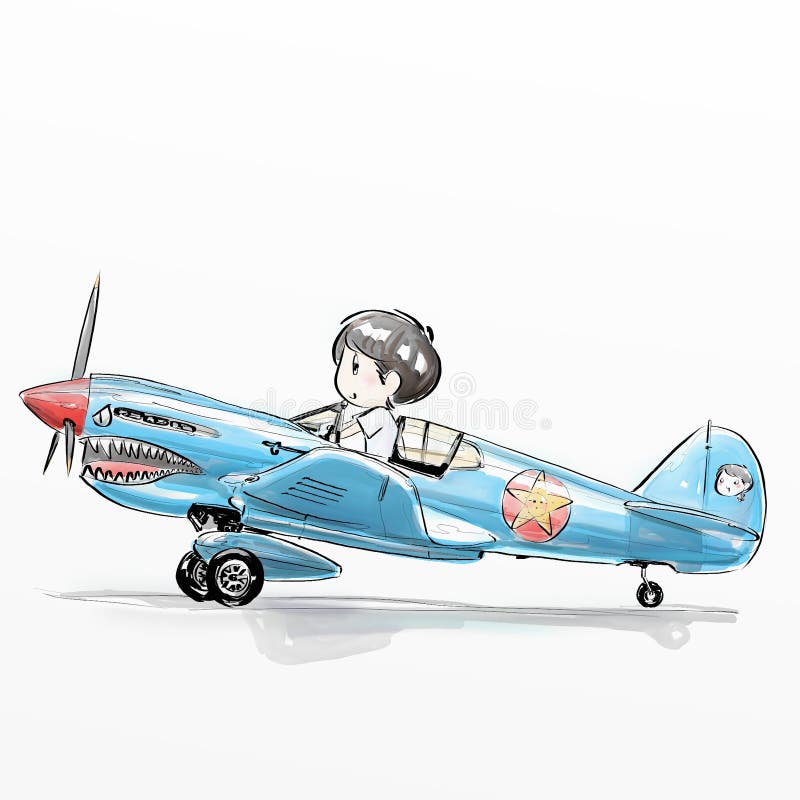 Cute Cartoon Boy Fly His Airplane Stock Illustration - Illustration of ...