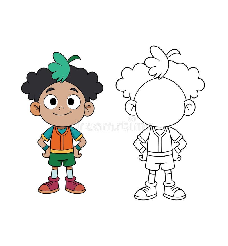 Cute Cartoon Boy with Green Leaf on Head Stock Vector - Illustration of ...