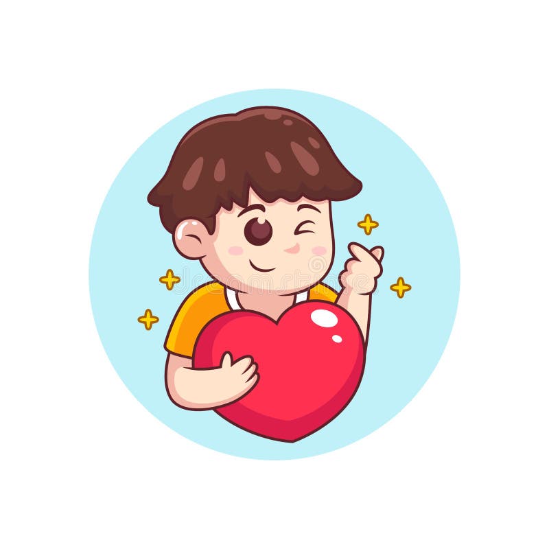 Cute Cartoon Boy Hugging Heart Stock Vector - Illustration of drawn ...