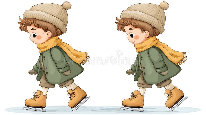 Cute Cartoon Boy Ice Skating in Winter, Illustration Stock Illustration ...