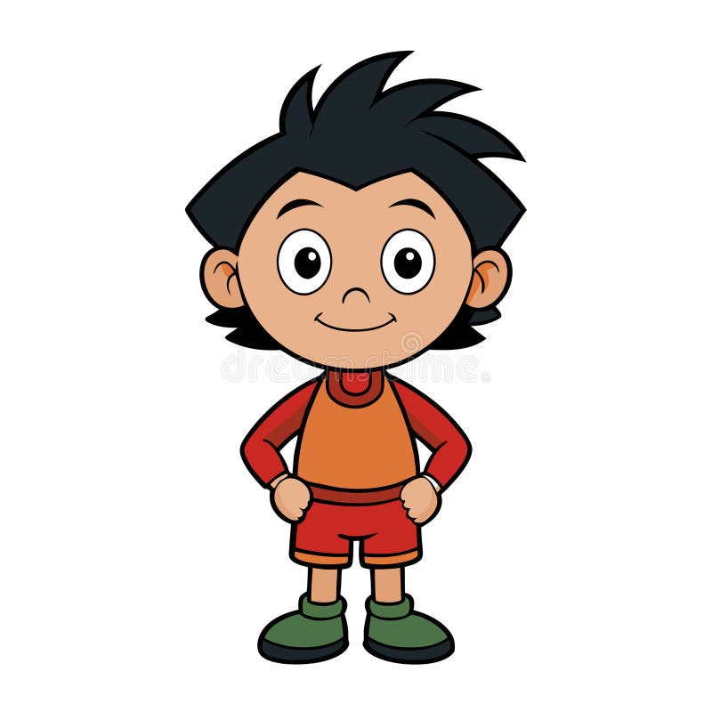 Cute Cartoon Boy Illustration with Hands on Hips Stock Illustration ...