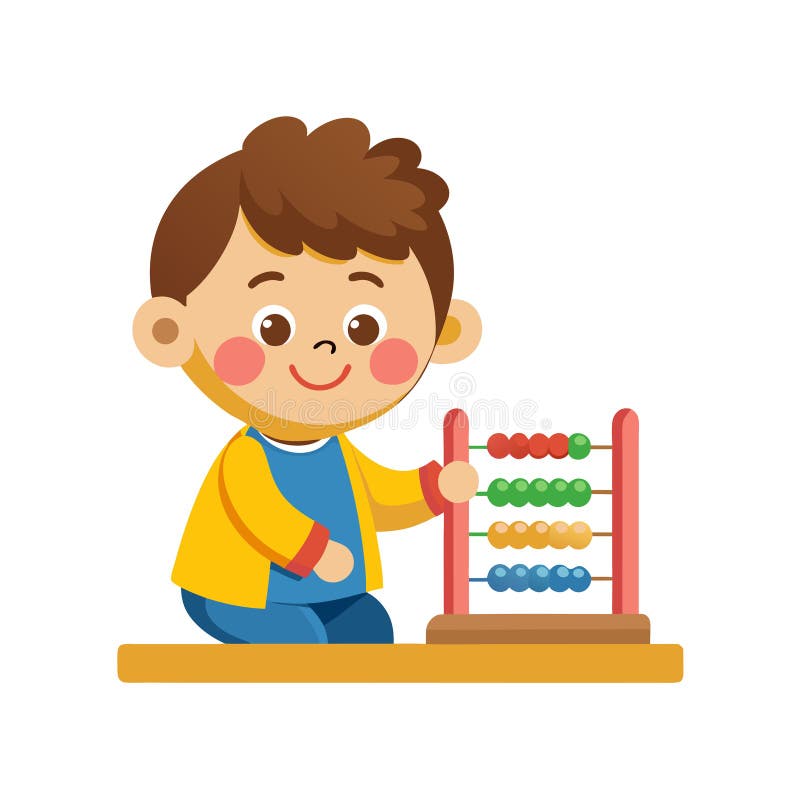 Cute Cartoon Boy Learning Math with Abacus - Educational Vector ...