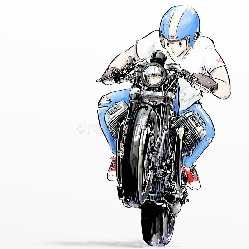 Cute Cartoon Boy Riding Motorcycle Stock Illustration - Illustration of ...
