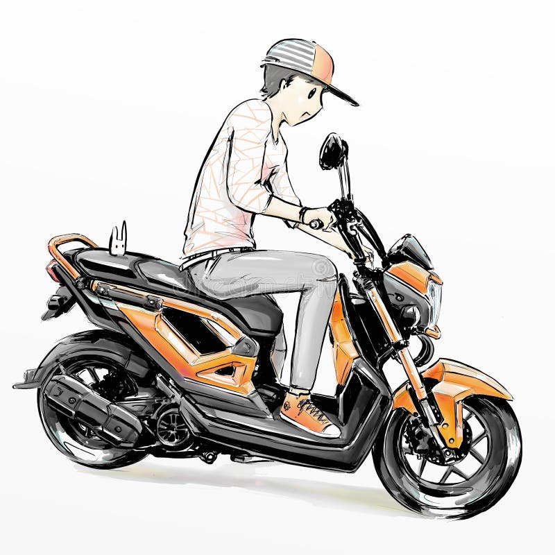 Cute Cartoon Boy Riding Motorcycle Stock Illustration - Illustration of ...