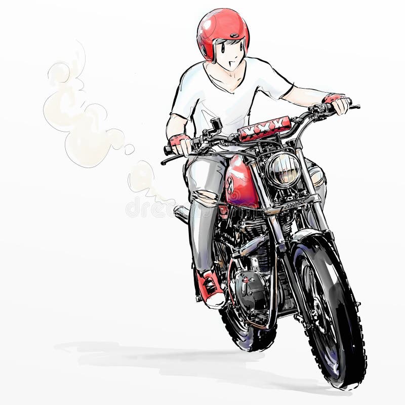 Cute Cartoon Boy Riding Motorcycle Stock Illustration - Illustration of ...