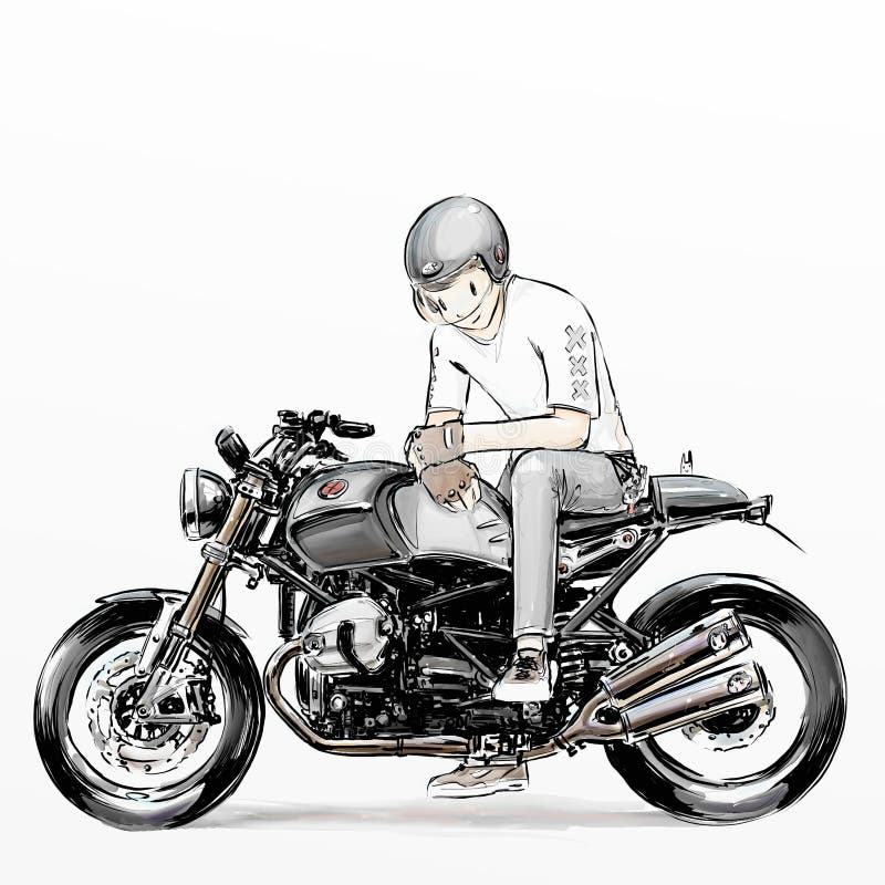 Cute Cartoon Boy Riding Motorcycle Stock Illustration - Illustration of ...