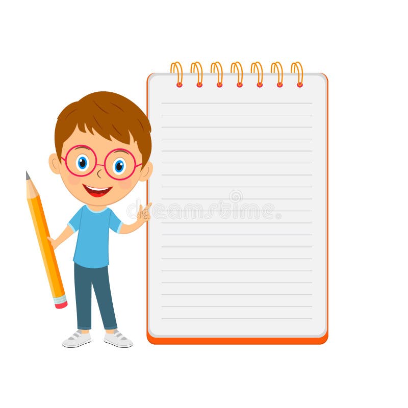 Cute Cartoon Boy and School Blank Stock Vector - Illustration of list ...