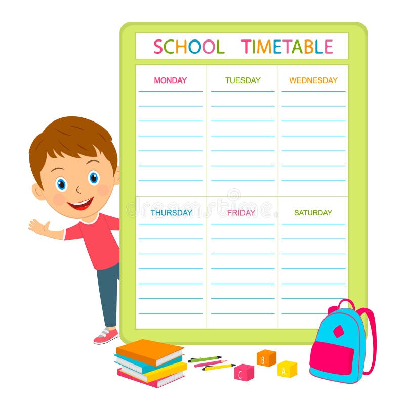 Cute Cartoon Boy and School Timetable Stock Vector - Illustration of ...